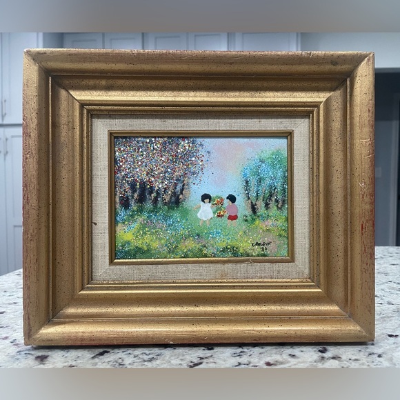 Art | Vintage 198 Louis Cardin Enamel Copper Art Two Children Playing ...